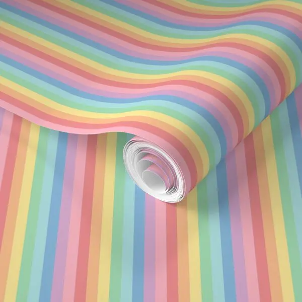 Spoonflower Pastel Stripes Vertical Colorful Stripe Custom Removable Wallpaper - Rainbow
