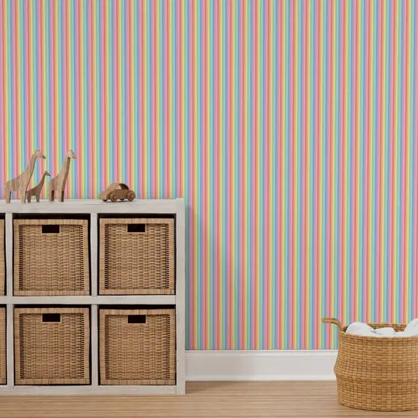 Spoonflower Pastel Stripes Vertical Colorful Stripe Custom Removable Wallpaper