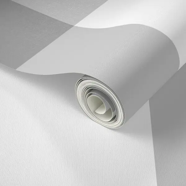 Spoonflower Gingham Grey Gray Large White Graphic Check Custom Removable Wallpaper - White,gray