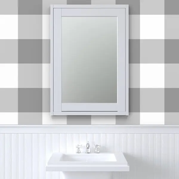 Spoonflower Gingham Grey Gray Large White Graphic Check Custom Removable Wallpaper - White,gray
