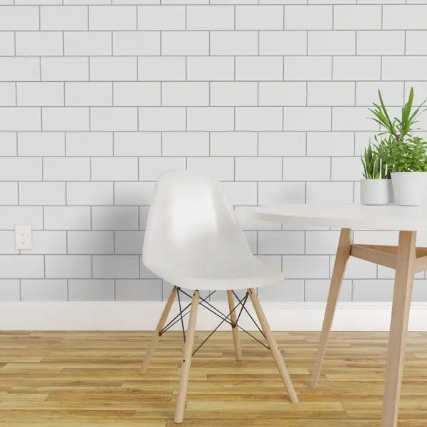 Spoonflower Tile White Brick Retro Custom Pre-pasted Wallpaper