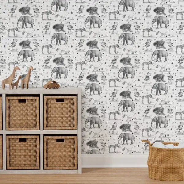 Spoonflower Star Animal Vintage Black And White Greyscale Custom Removable Wallpaper - White,gray