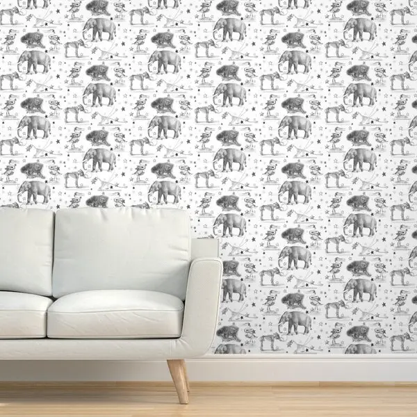 Spoonflower Star Animal Vintage Black And White Greyscale Custom Removable Wallpaper - White,gray