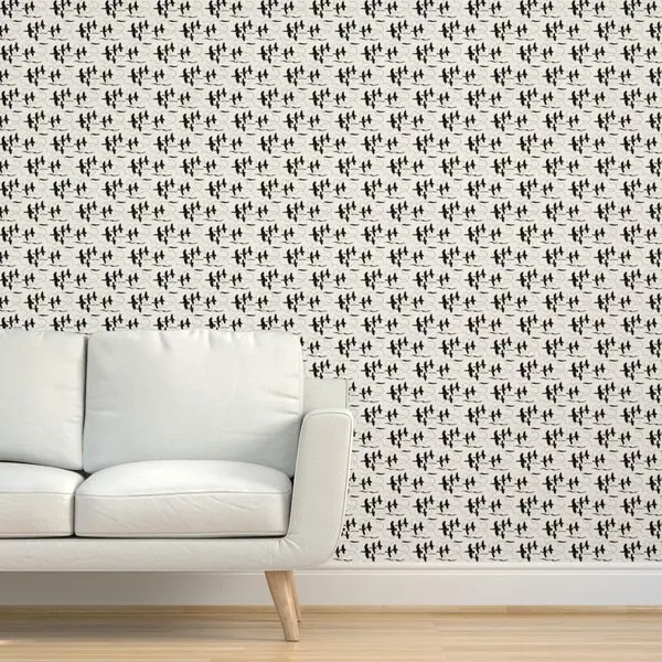 Spoonflower Flying Geese Black On White Small 100% Natural Sisal Grasscloth Wallcovering