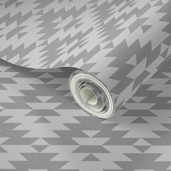 Spoonflower Diamond Zigzag Geometric Greyscale Custom Pre-pasted Wallpaper - Gray