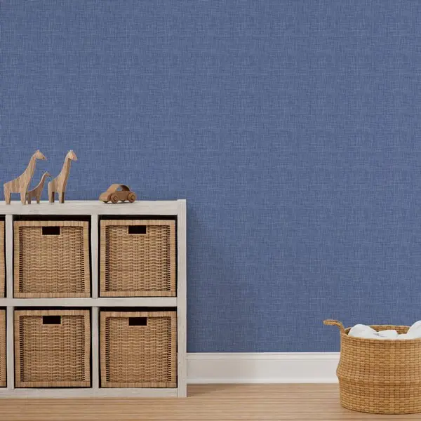 Spoonflower Solid Custom Pre-pasted Wallpaper - Blue