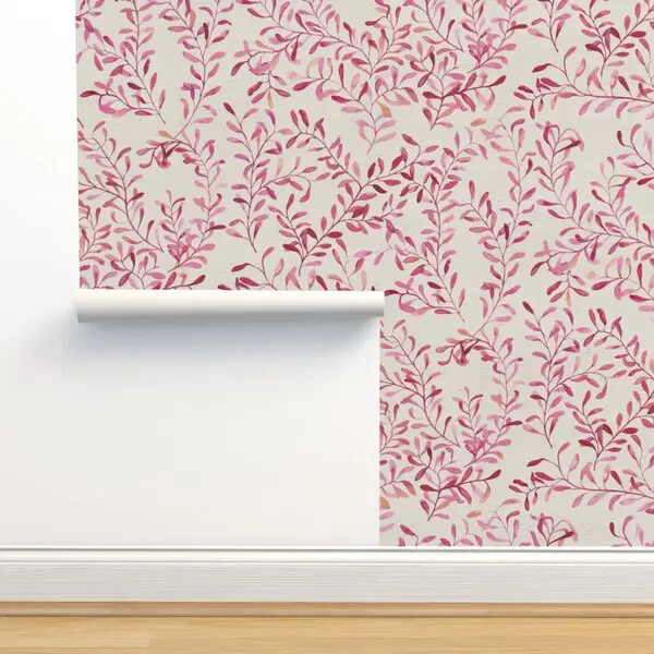 Spoonflower Foliage ~ Berry 100% Natural Sisal Grasscloth Wallcovering