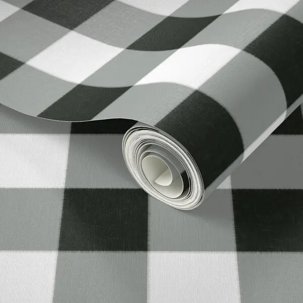 Spoonflower Buffalo Check Black Plaid Checks Country Custom Removable Wallpaper - Black,gray,white