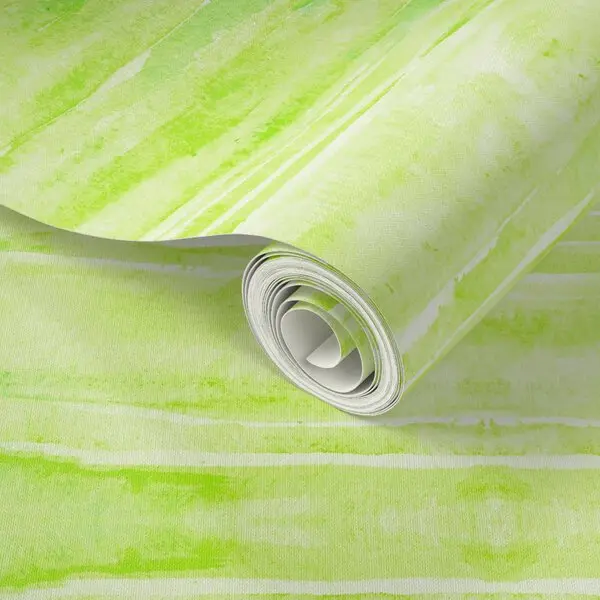 Spoonflower Chartreuse Lime Light Watercolor Solid Custom Pre-pasted Wallpaper - Green