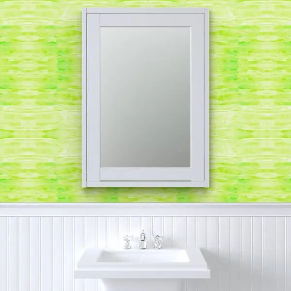 Spoonflower Chartreuse Lime Light Watercolor Solid Custom Pre-pasted Wallpaper