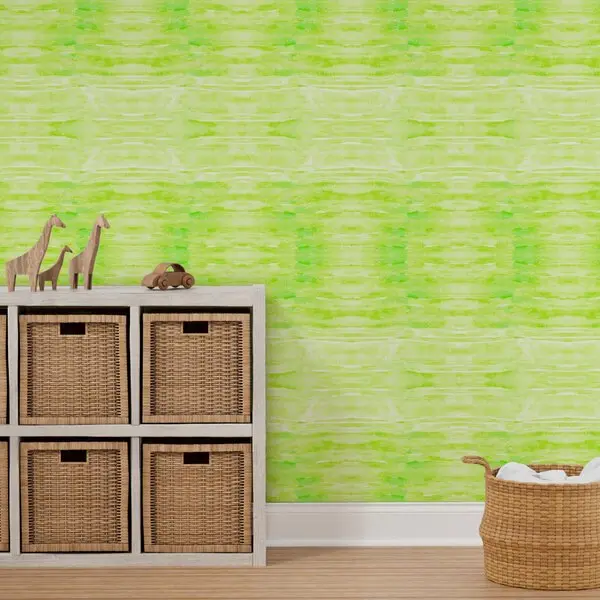 Spoonflower Chartreuse Lime Light Watercolor Solid Custom Pre-pasted Wallpaper