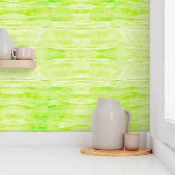 Spoonflower Chartreuse Lime Light Watercolor Solid Custom Pre-pasted Wallpaper