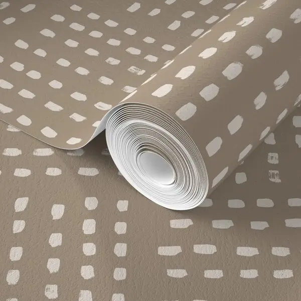 Spoonflower Brushstroke Grid On Brown Squares Bohemian 100% Natural Sisal Grasscloth Wallcovering - Beige
