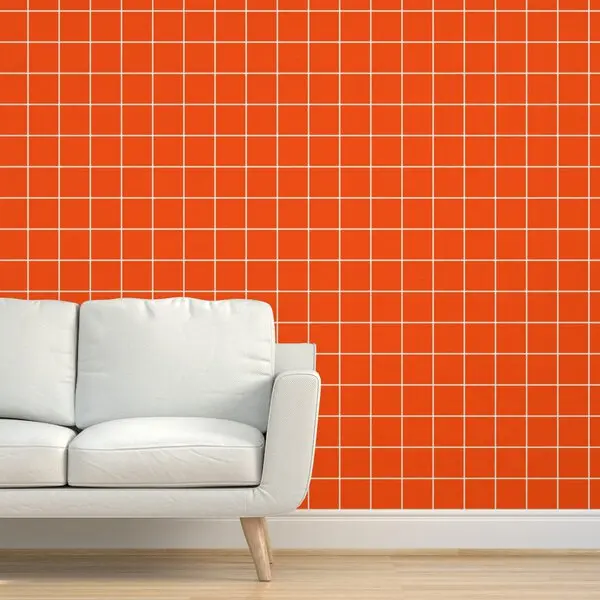 Spoonflower Flame White 4 Inch Grid 100% Natural Sisal Grasscloth Wallcovering