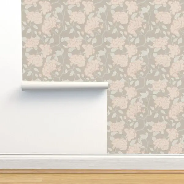 Spoonflower Fluffy Flowers ~ Champagne 100% Natural Sisal Grasscloth Wallcovering