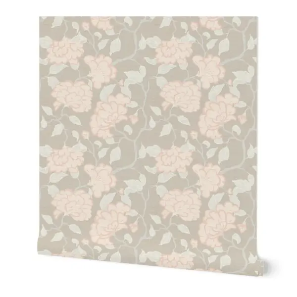 Spoonflower Fluffy Flowers ~ Champagne 100% Natural Sisal Grasscloth Wallcovering