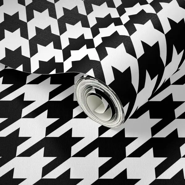 Spoonflower Inch Black White Houndstooth Check Custom Removable Wallpaper - Black,white,gray