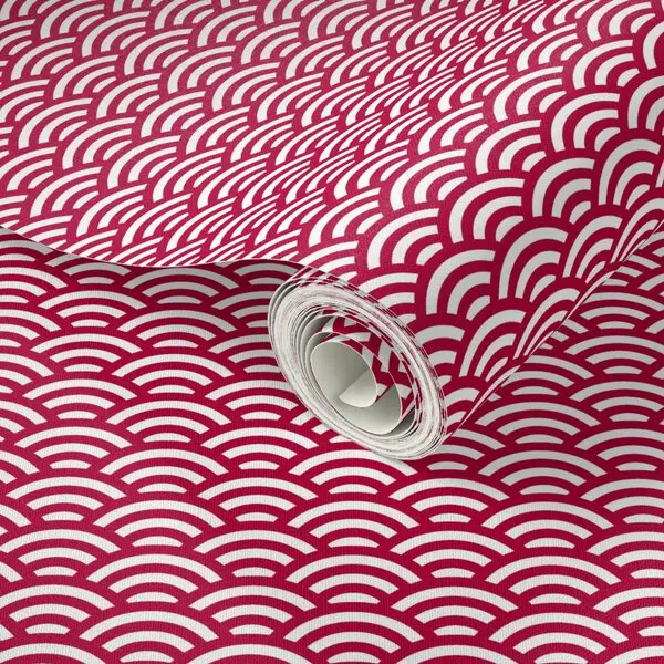 Spoonflower Scallop Circle Scale Japanese Wave Custom Removable Wallpaper - Pink,red