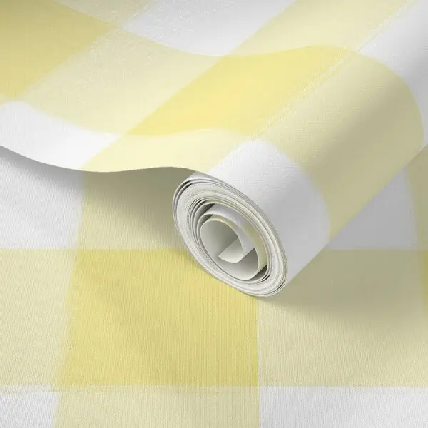 Spoonflower Large Yellow Buffalo Check Gingham Picnic Sugar Custom Removable Wallpaper - Yellow,white,gray