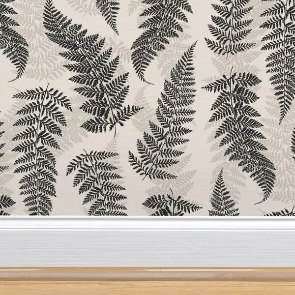 Spoonflower Forest Ferns White & Black 100% Natural Sisal Grasscloth Wallcovering