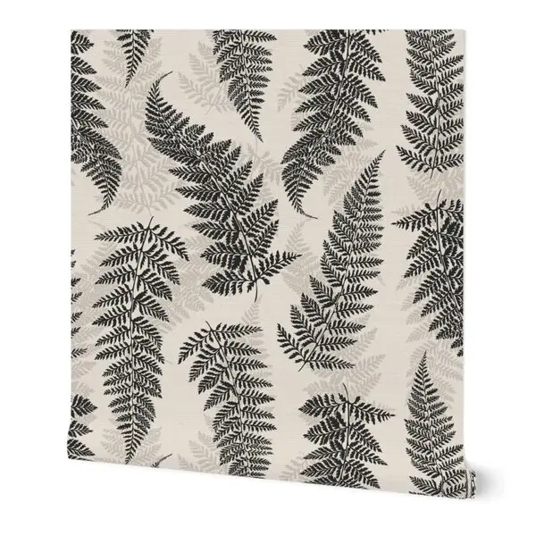 Spoonflower Forest Ferns White & Black 100% Natural Sisal Grasscloth Wallcovering