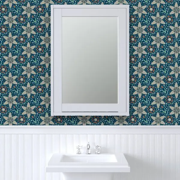 Spoonflower Triangles Mosaic Burnt Orange Star Flower Blue And Custom Removable Wallpaper