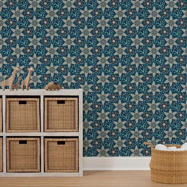 Spoonflower Triangles Mosaic Burnt Orange Star Flower Blue And Custom Removable Wallpaper