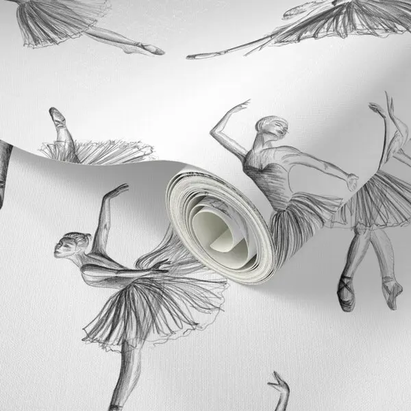 Spoonflower Ballerinas On White Big Scale Custom Removable Wallpaper