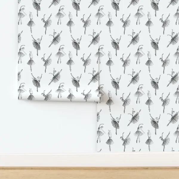 Spoonflower Ballerinas On White Big Scale Custom Removable Wallpaper
