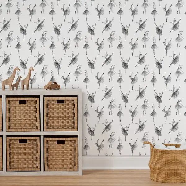 Spoonflower Ballerinas On White Big Scale Custom Removable Wallpaper