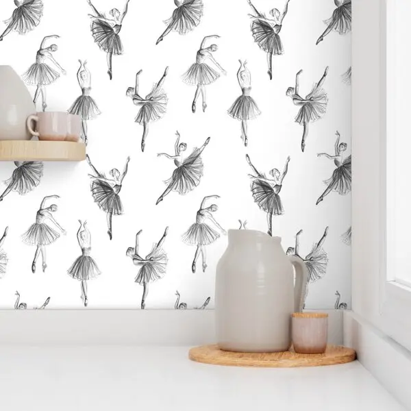 Spoonflower Ballerinas On White Big Scale Custom Removable Wallpaper