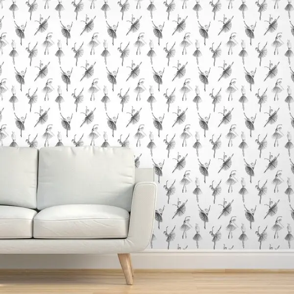 Spoonflower Ballerinas On White Big Scale Custom Removable Wallpaper