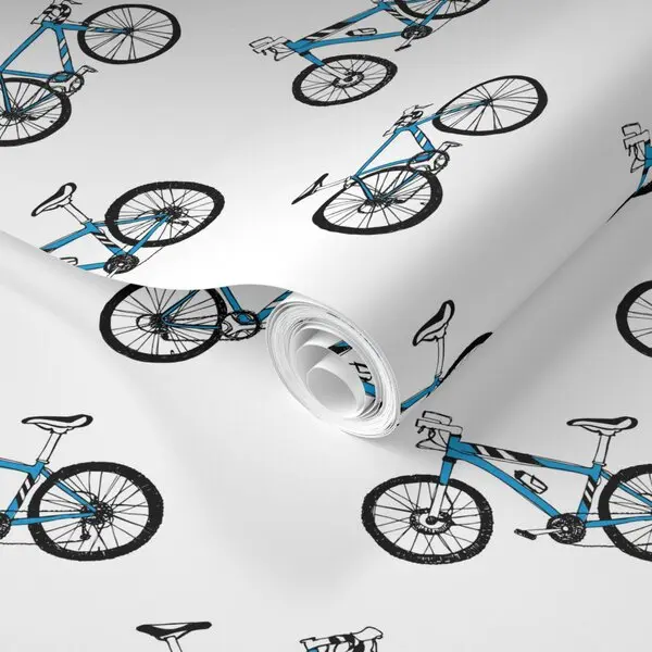 Spoonflower Racing Bike Bicycle Line Drawing Sport Custom Removable Wallpaper - Blue,gray