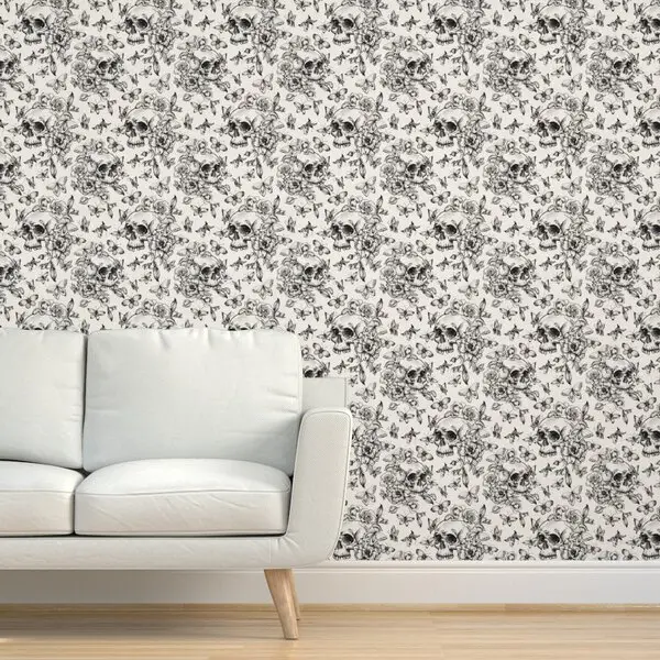 Spoonflower Floral Skull 100% Natural Sisal Grasscloth Wallcovering