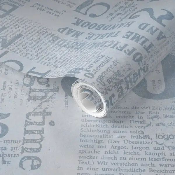 Spoonflower Grunge Text Newspaper Words Lettering Custom Removable Wallpaper - Blue