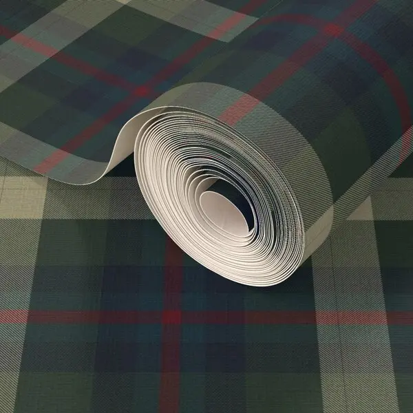 Spoonflower Forest Blue Plaid Timeless English Country 100% Natural Sisal Grasscloth Wallcovering - Green