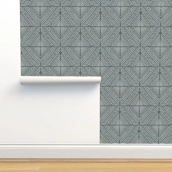 Spoonflower Geo Slate White And Black 100% Natural Sisal Grasscloth Wallcovering - Black,white