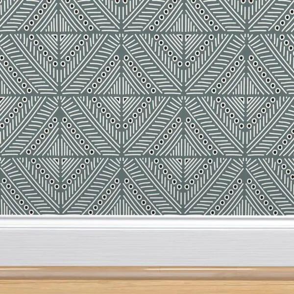 Spoonflower Geo Slate White And Black 100% Natural Sisal Grasscloth Wallcovering - Black,white
