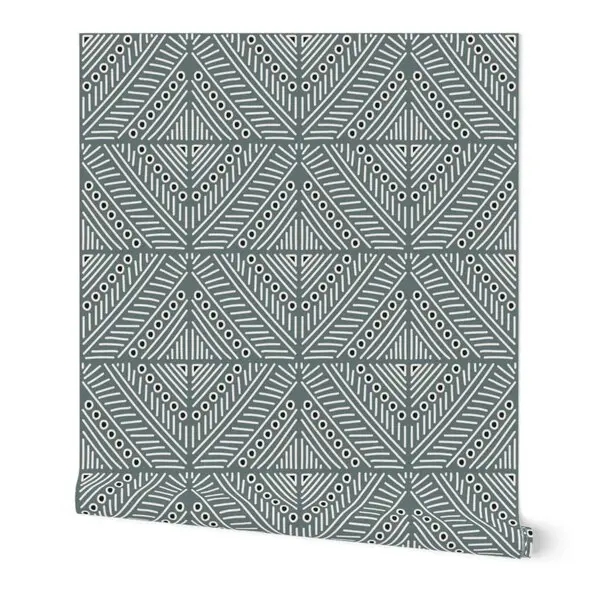 Spoonflower Geo Slate White And Black 100% Natural Sisal Grasscloth Wallcovering - Black,white