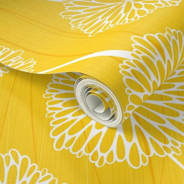 Spoonflower Large Yellow Floral Modern Spring Custom Removable Wallpaper - Yellow,white,green