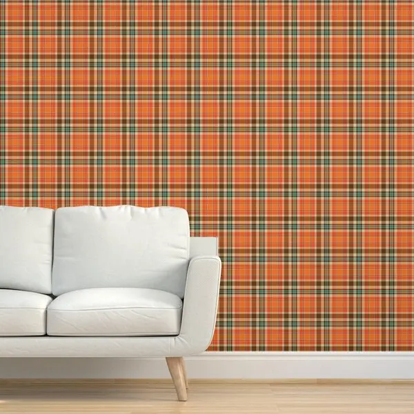 Spoonflower Fall Autumn Plaid Pattern Tartan 100% Natural Sisal Grasscloth Wallcovering