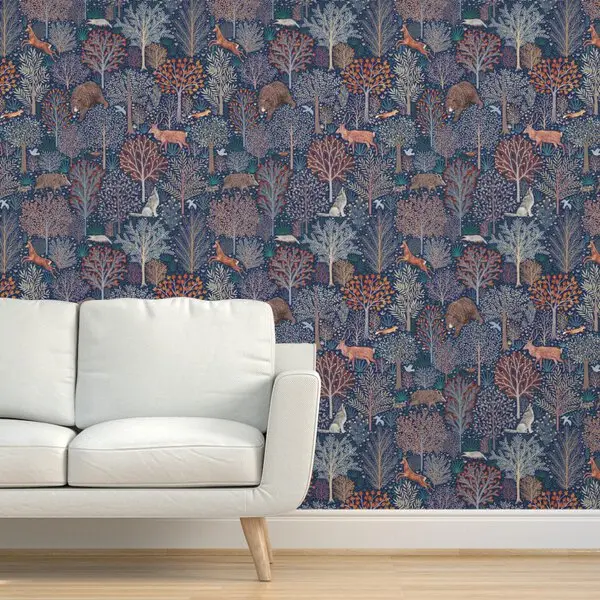 Spoonflower Forest Animals On Large Scale 100% Natural Sisal Grasscloth Wallcovering