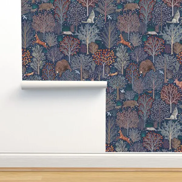 Spoonflower Forest Animals On Large Scale 100% Natural Sisal Grasscloth Wallcovering