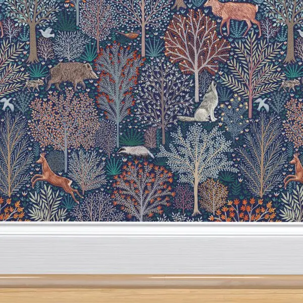 Spoonflower Forest Animals On Large Scale 100% Natural Sisal Grasscloth Wallcovering