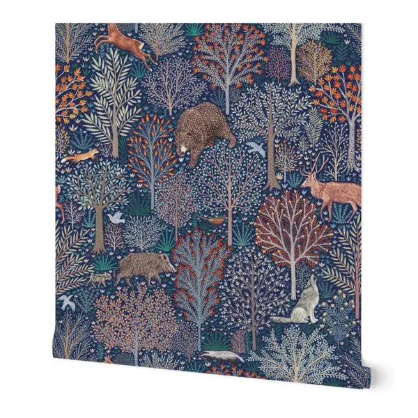 Spoonflower Forest Animals On Large Scale 100% Natural Sisal Grasscloth Wallcovering