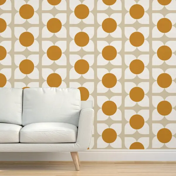 Spoonflower Geo Floral Neutral Yellow 100% Natural Sisal Grasscloth Wallcovering