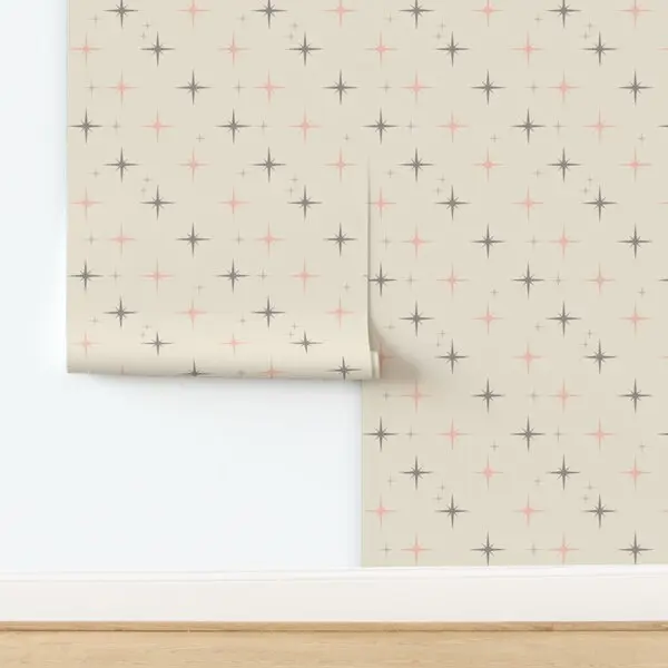 Spoonflower Starburst Mid Century Atomic Retro 1950s Custom Removable Wallpaper - Gray