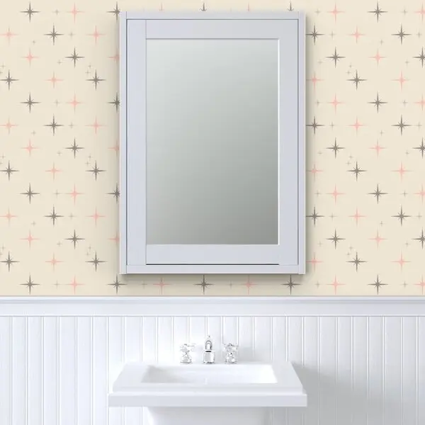 Spoonflower Starburst Mid Century Atomic Retro 1950s Custom Removable Wallpaper - Gray