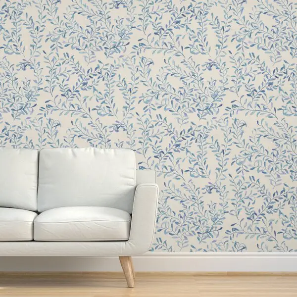 Spoonflower Foliage ~ Water 100% Natural Sisal Grasscloth Wallcovering - Blue