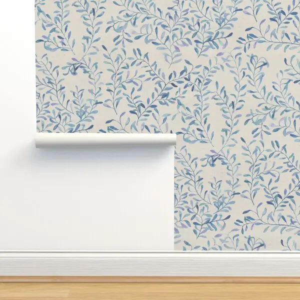 Spoonflower Foliage ~ Water 100% Natural Sisal Grasscloth Wallcovering - Blue